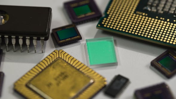 Computer Processor And Electronic Components On White Background, Stock ...