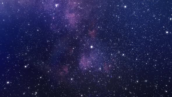 Intergalactic travel through neon glowing clusters of stars and ...