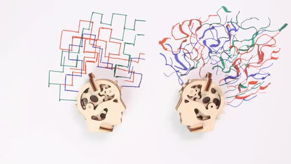 Stop Motion Animation Two Wooden Mechanical Heads Draw Various ...