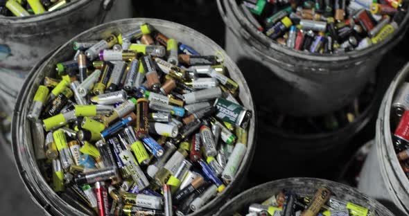 Lots of Used Batteries Sorted Into Buckets, Stock Footage | VideoHive