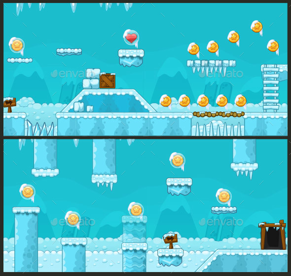2D Ice Game Platformer Tilesets, Game Assets | GraphicRiver
