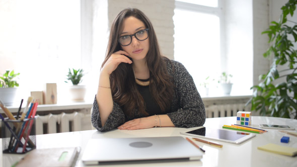 Girl Sitting in Her Creative Designer Office , Stock Footage | VideoHive