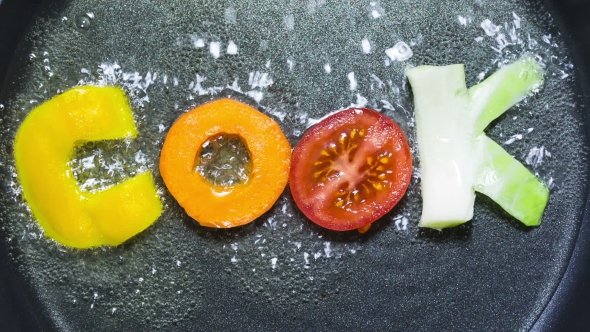 In A Frying Pan In Boiling Oil Fried Cook Word, Stock Footage | VideoHive