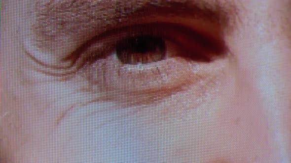 Human Face on TV Screen Pixels Fluctuates with Color. RGB Monitor ...