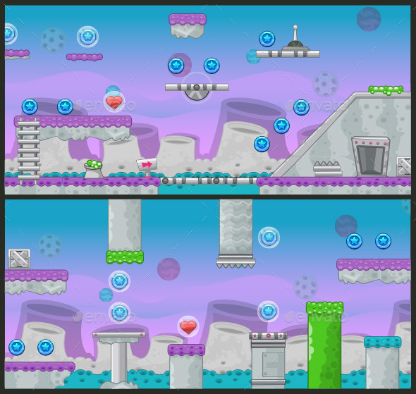 2D Spacial Game Platformer Tilesets, Game Assets | GraphicRiver