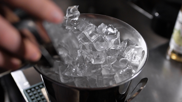 Metal Ice Bucket. Barman Add Ice., Stock Footage | VideoHive