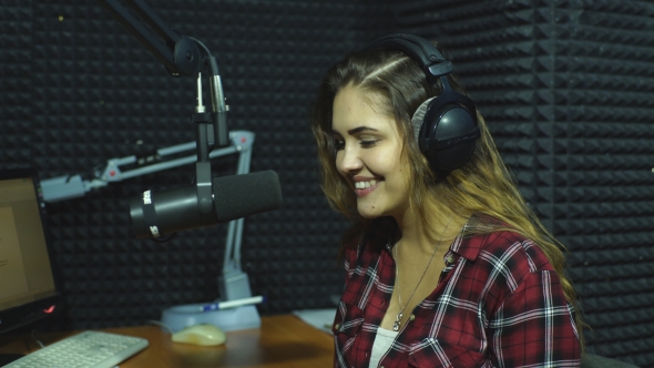 Beautiful Radio DJ In Studio, Stock Footage | VideoHive