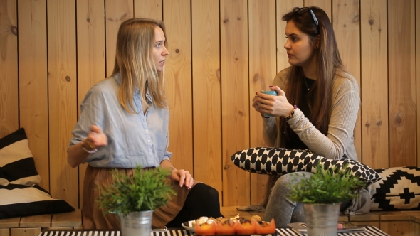 Two Beautiful Girls Talking And Use Laptop , Stock Footage | VideoHive