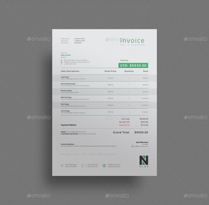 Invoice Excel, Print Templates | GraphicRiver