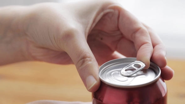 Hand Opening Lemonade Or Soda Drink Can 21, Stock Footage | VideoHive