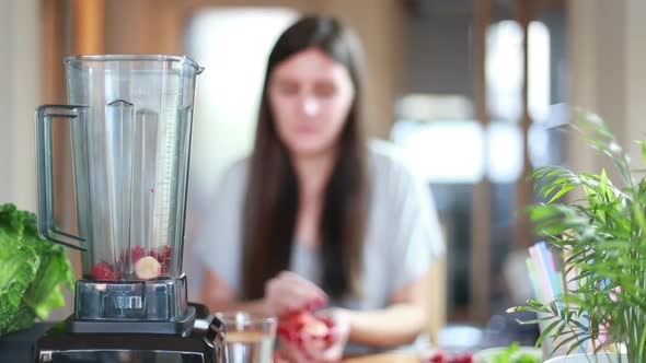 Woman Putting Fruits In Blender For Blending, Stock Footage | VideoHive