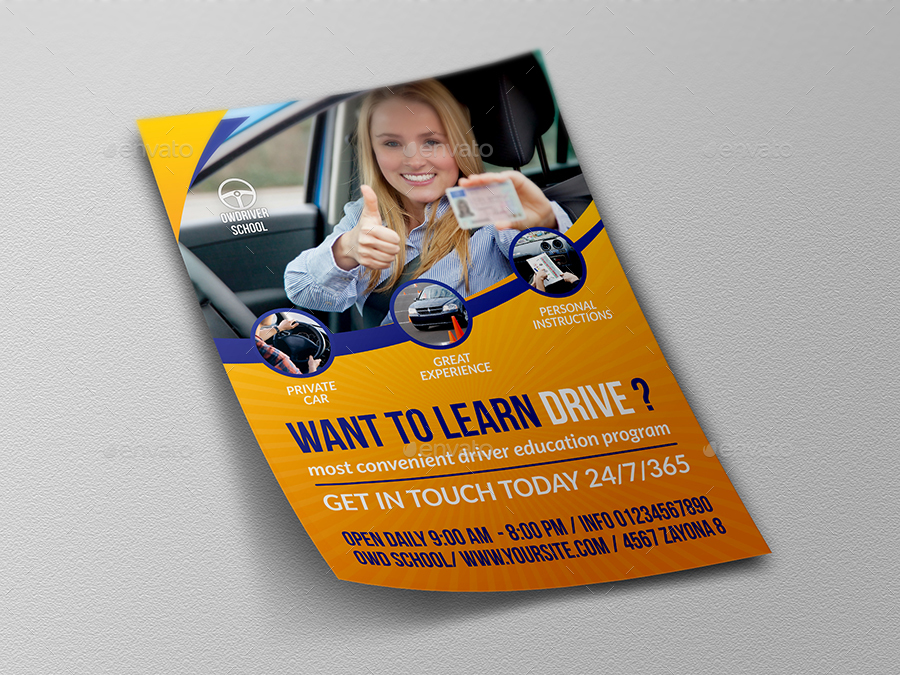 Driving School Flyer Template, Print Templates | GraphicRiver