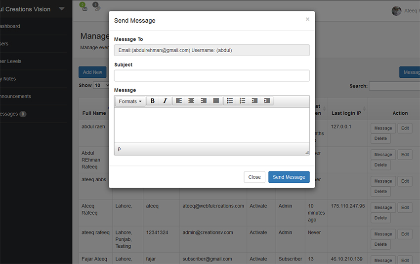 PHP Login & User Management with message center by webfulcreations