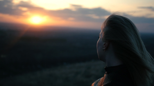 Beautiful Girl On The Sunset Background, Stock Footage | VideoHive
