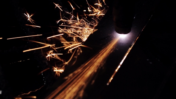 Cutting Of Metal. Sparks Fly From Laser, Stock Footage | VideoHive