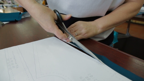 Tailor Cutting The Patterns With Scissors, Stock Footage | VideoHive