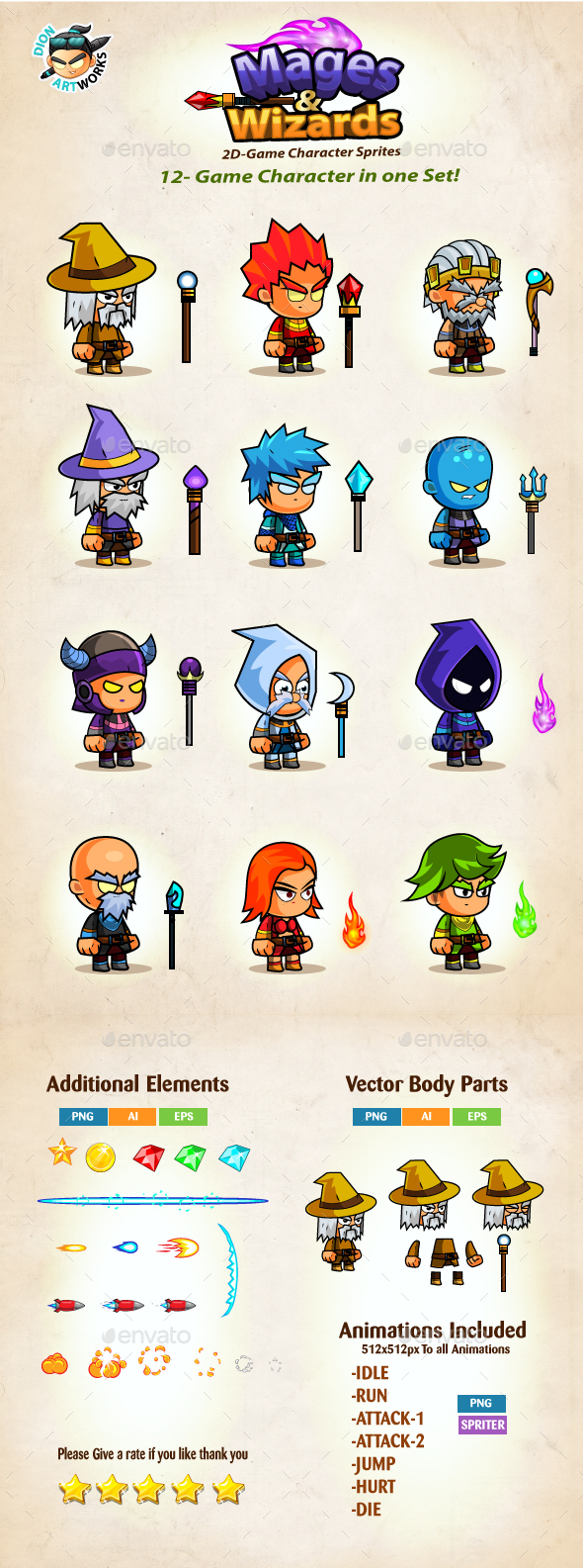 Mages & Wizards Game Character Sprites by pasilan | GraphicRiver