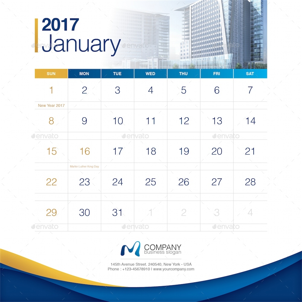 Blue & Gold 2017 Desk Calendar, Print Templates | GraphicRiver