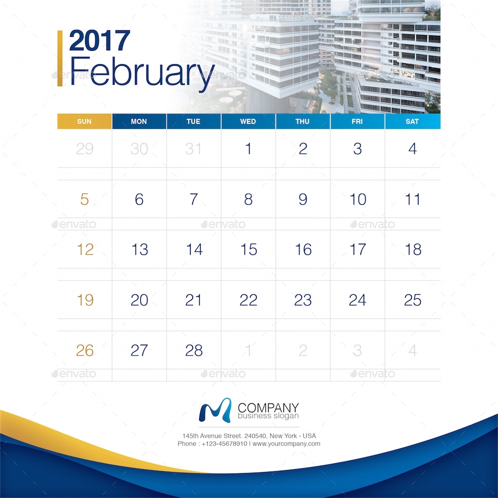 Blue & Gold 2017 Desk Calendar, Print Templates | GraphicRiver
