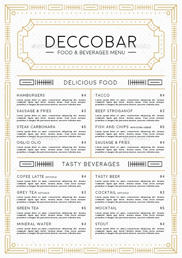 Art Deco Food & Beverages Menu, Print Templates | GraphicRiver