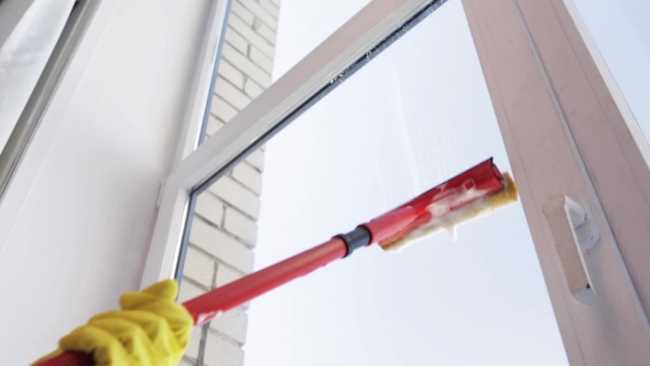 Hands With Sponge Mop Cleaning Window At Home 79, Stock Footage | VideoHive