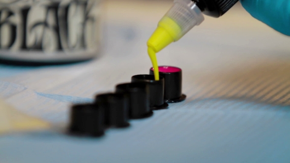 Tattoo Artist Prepares The Ink To The Work, Stock Footage | VideoHive