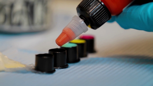 Tattoo Artist Prepares The Ink To The Work, Stock Footage | VideoHive