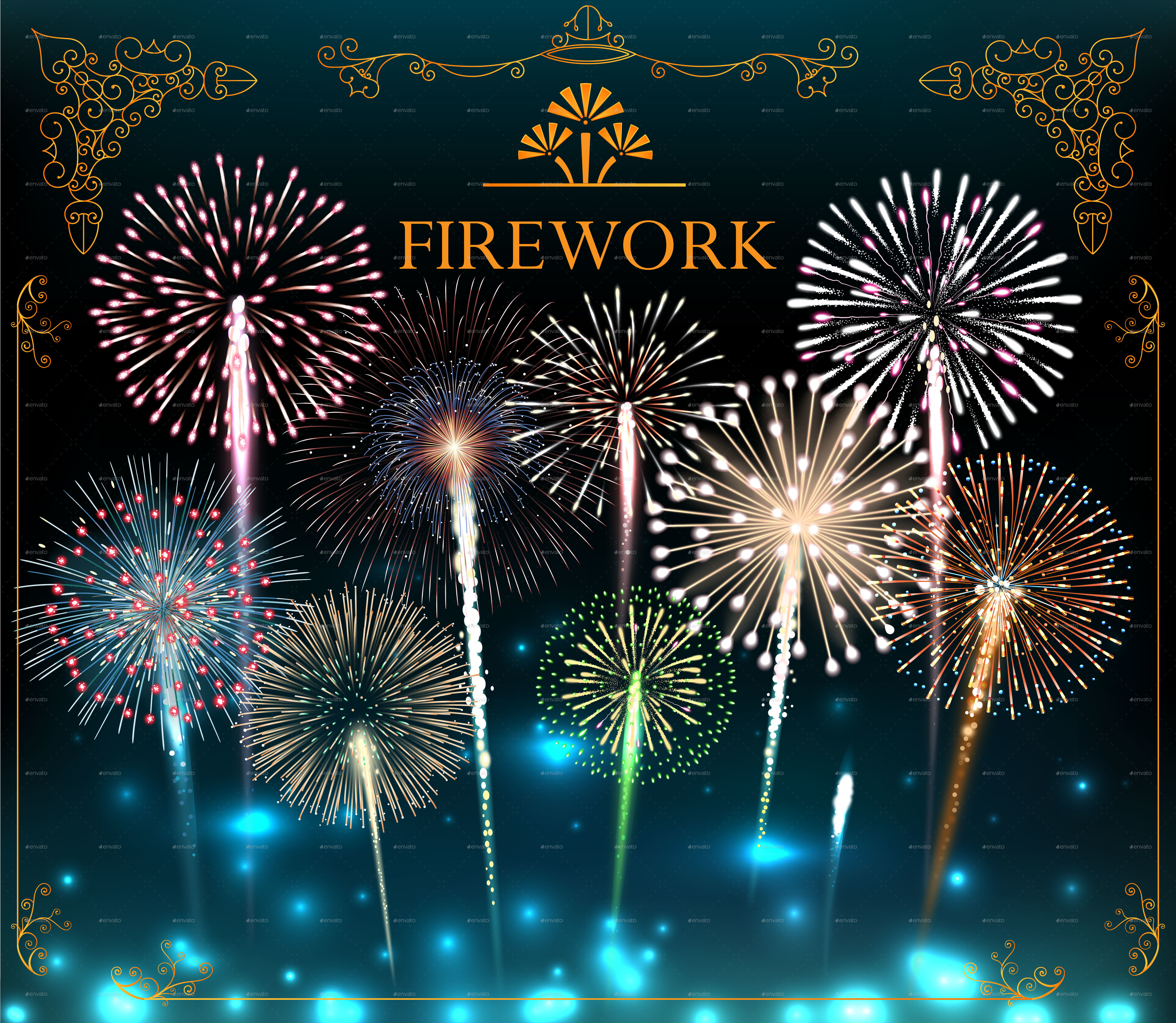 Set of Fireworks. Festive Banner Vector, Vectors | GraphicRiver