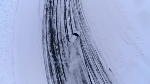 Aerial View of The Rally Car on A Snowy Road, Stock Footage | VideoHive