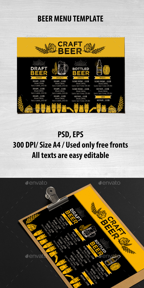 Beer Menu Template by BarcelonaDesignShop | GraphicRiver