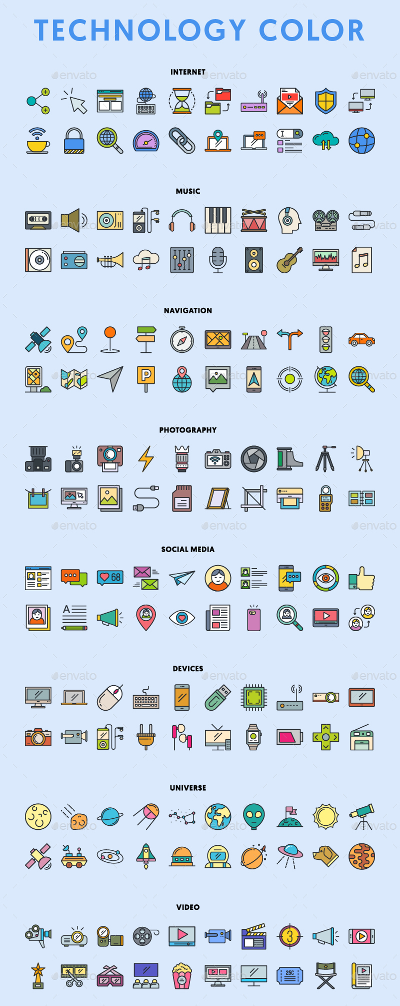 1960 Modern Flat Line Color Icons, Icons | GraphicRiver