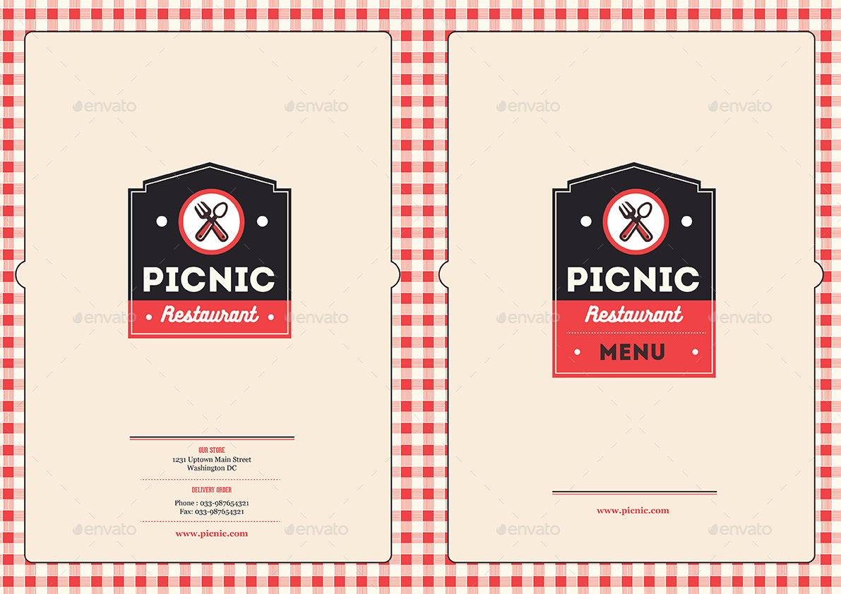 Retro Picnic Bifold Menu, Print Templates | GraphicRiver
