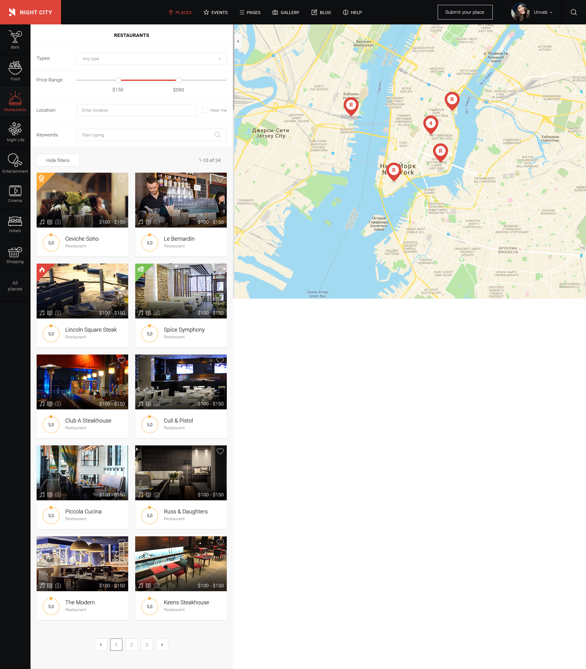 Night City - Multipurpose Geolocation Directory & Events PSD Template ...