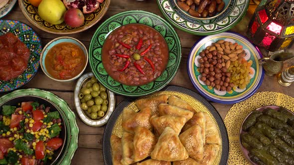 Ramadan dinner table top view. Arabic Cuisine: Middle Eastern ...