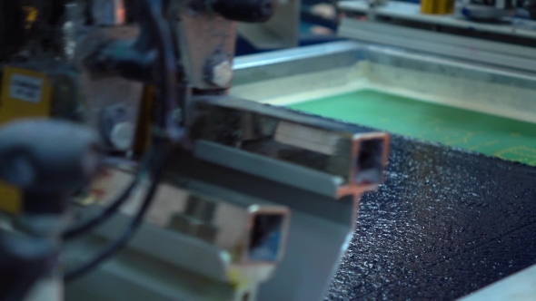 Textile Industrial Silk Screen Printing Machine In Action, Stock Footage