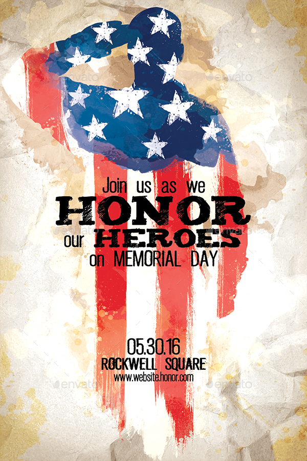 Honor - Memorial Day Minimalistic Flyer, Print Templates | GraphicRiver