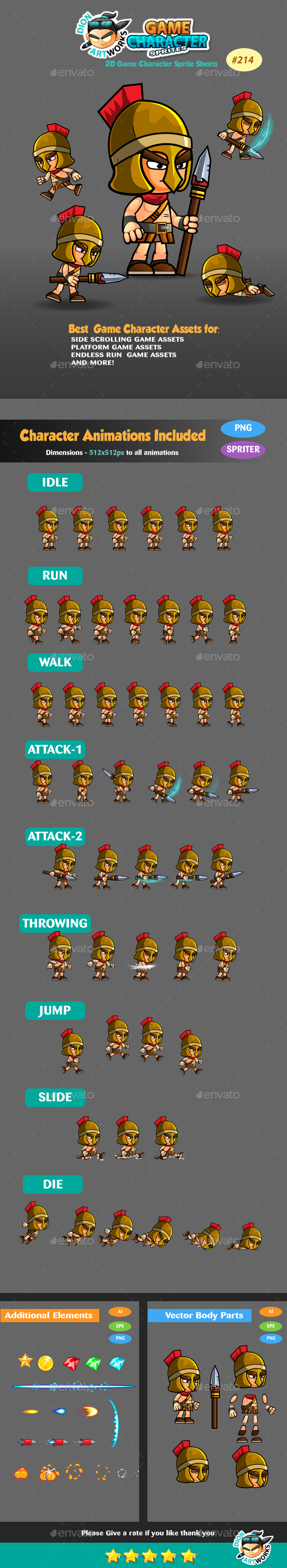 Spartan 2D Game Character Sprites 214 by pasilan | GraphicRiver