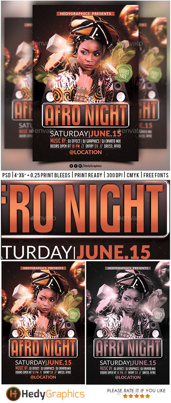 Afro Night Flyer Template by HedyGraphics | GraphicRiver