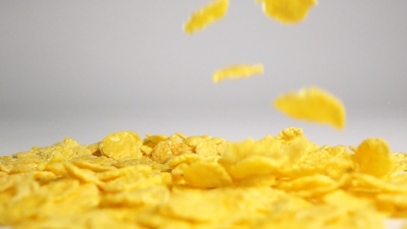 Cornflakes Drop On White Surface, Stock Footage | VideoHive