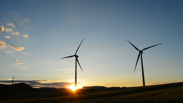 Towers of Wind Turbine Moving at Sunset, Stock Footage | VideoHive