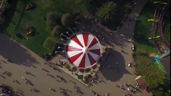 Aerial View Of Classic Carousel In Amusement Park, Stock Footage ...