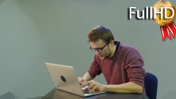 Man Typing Fast Raises Hands Says Yes Happy Lucky, Stock Footage ...