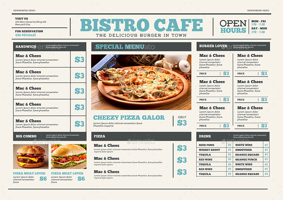 Newspaper Style Menu Package, Print Templates | GraphicRiver