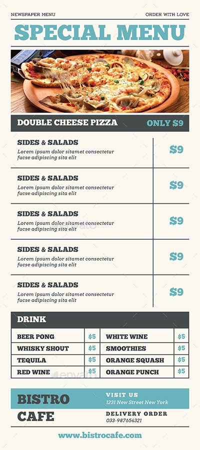 Newspaper Style Menu Package, Print Templates | GraphicRiver