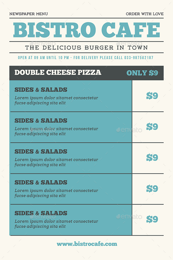 Newspaper Style Menu Package, Print Templates | GraphicRiver