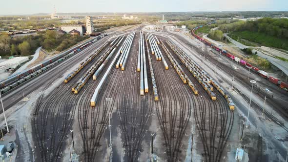 Freight Train Carts Standing at the Depot Aerial View, Stock Footage
