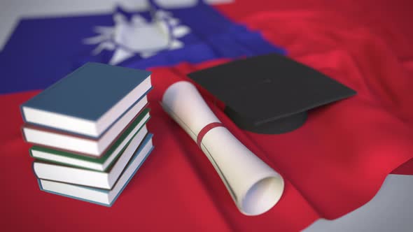 Graduation Cap and Diploma on the Flag of Taiwan, Motion Graphics ...
