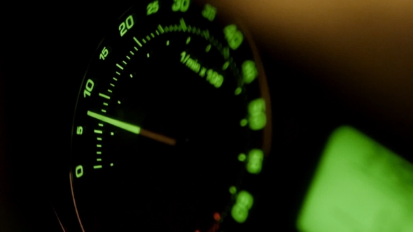 Movement Of Green Car Tachometer Arrow, Stock Footage | VideoHive