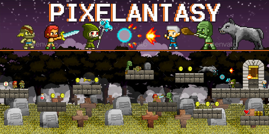 2D Pixel Game Kit 5 of 5 w character sprites & more by Space_Gecko