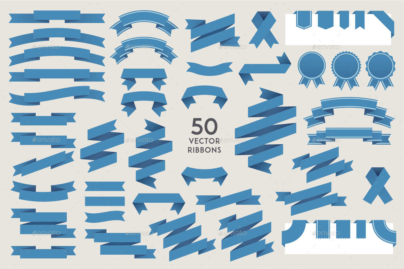 Set of 50 Vector Ribbons in Four Colors, Vectors | GraphicRiver